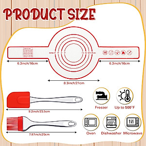 2 Pcs Silicone Baking Mats for Dutch Oven with Silicone Brushes Sourdough Sling Bread with Long Handle Non Stick 0.7 mm Thickened 8.3 Inch Reusable Heat Resistant Bread Mats for Dough Pastry, Red