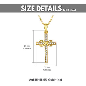 14K Gold Cross Necklace for Women, Solid Gold Infinity Cross Pendant Necklace with Cubic Zirconia for Men Friend Mum Sister Her, 16''-18'' (14K Gold)