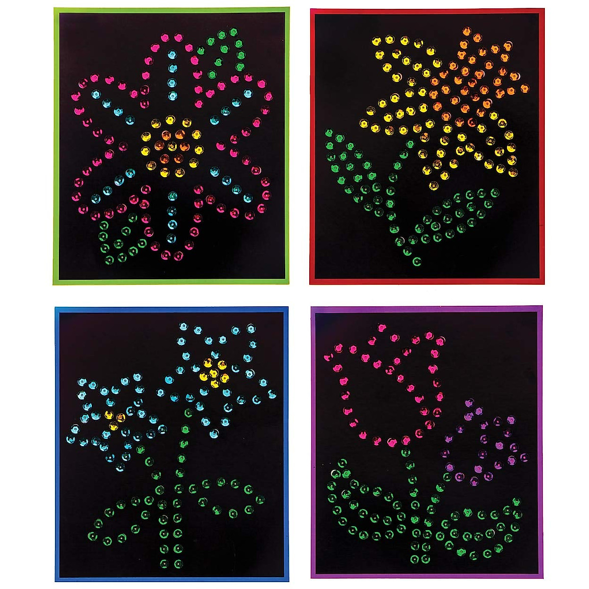 Baker Ross AT386 Flower Sequin Craft Pictures - Pack of 5, for Children to Decorate and Personalise Arts Projects, Ideal Groups, Home Crafting, Class Room Activities