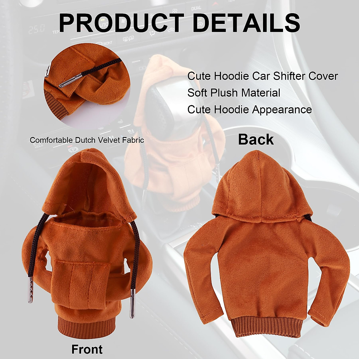 alpmosn Car Gear Shift Cover Fashionable Sweater Desgin, Automative Shift Knob Cover Cute Hoodie Design for Car Gear Shifter Soft Gear Stick Cover Car Interior Accessories(Orange)