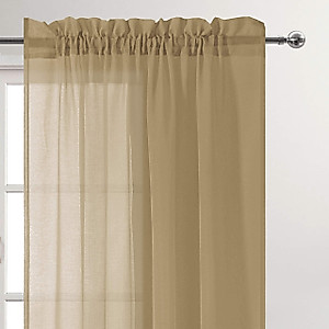 DWCN Taupe Sheer Curtains Semi Transparent Voile Rod Pocket Curtains for Bedroom and Living Room, 52 x 45 inches Long, Set of 2 Panels