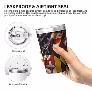 12oz Tumbler Combined Maryland And Usa Flag Stainless Steel Cup With Straw And Lid Spill Proof Bulk Double Wall Vacuum Reusable Water Tumblers For Cold Hot Drink