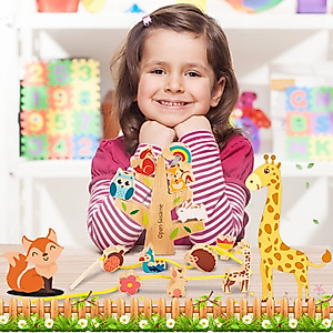 SUPPAS ONOW Wooden Animals Stacking Toys,Wooden Lacing Beads Preschool Toy,Wooden Blocks Stacking Toys for Toddlers 1-3, Wooden Rainbow Stacking Toy Montessori Toys for 2 Year Old Toys for Boys Gifts