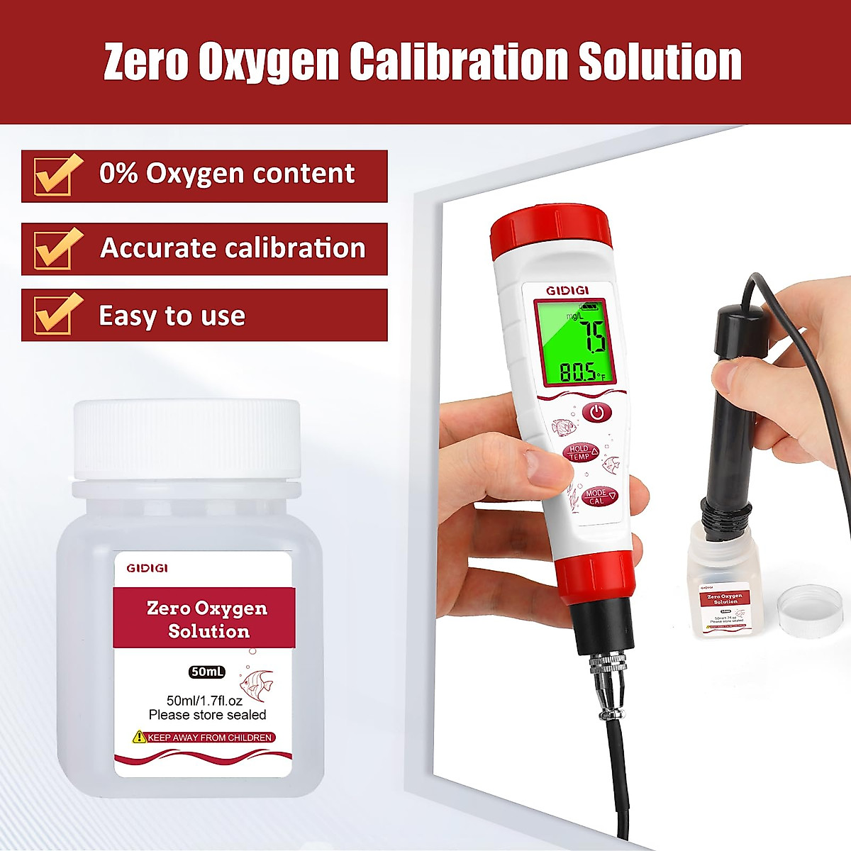 Dissolved Oxygen Meter Accessories,Dissolved Oxygen Meter Calibration Solution Electrolyte Solution Membrane Cap Kit,1*50ml Zero-Oxygen Solution,2*30ml Electrolyte Solution,6 PCS of Membrane Cap