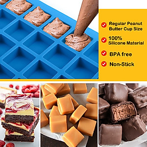 Sidosir 3Pcs Square Caramel Candy Mold Silicone, 40-Cavity Gummy Silicone Molds for Fat Bombs, Chocolate Truffles Mold for Hard Candy, Ice Cube (3, Blue, 1.18INCH)