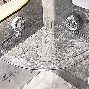 ehnoge No Drill Clear Wall Caddy, 2024 New Wall Mounted Organizer Shelf Light Luxury Style Glacier Pattern Suction Cup Shelf, Drill Free Removable Caddy Shower Organizer (Clear, Triangle)