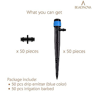 BEADNOVA Drip Irrigation Spray Emitters 50pcs Drip Emitters for 1/4 Inch with Straight Coupling Full Circle Micro Sprinkler Adjustable Irrigation Drippers for Drip Irrigation Parts Garden Patio Lawn