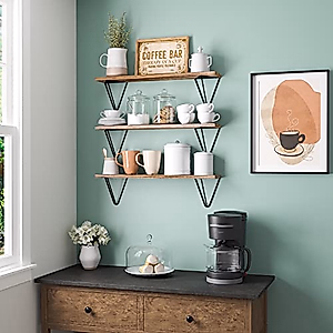 Wallniture Colmar Floating Shelves for Living Room Decor, 24" Wall Shelf Kitchen Organization and Storage Shelves for Bathroom Accessories, Bookshelf Set of 3, Burnt