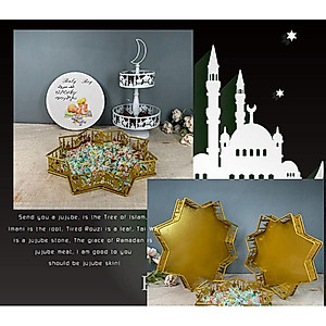 WYHFA Eid Mubarak Plate Iron Serving Tray, Ramadan Food Serving Tray Plate Dessert Pastry Candy DIY Display Tray for Eid Mubarak Party Decoration