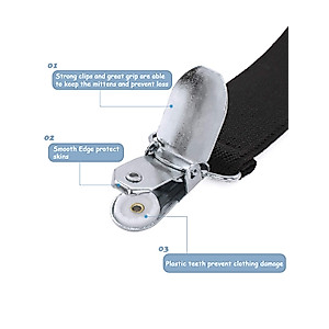 Century Star Elastic Mitten Clips for Toddlers Glove Clips for Kids Babys Adults Winter Boys Girls Mitten Clips 2 Pairs Black One Size