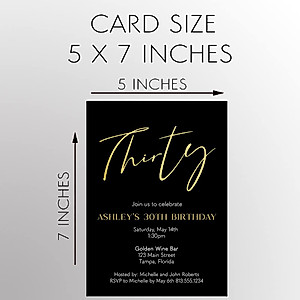 Birthday Party Invitations 30th 40th 50th Thirty Forty Fifty Milestone Bday Black Gold 30 40 50 Customized Printed Invites (12 count)