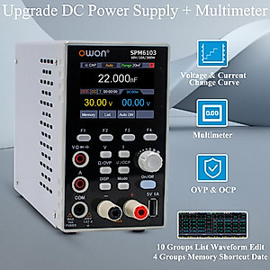 OWON SPM6103 DC Power Supply with Multimeter 2 in 1 Function 4 1/2 Digits Multimeter 10mV/1mA Resolution Power Supply with 2.8 inch LCD(60V/10A/300W)