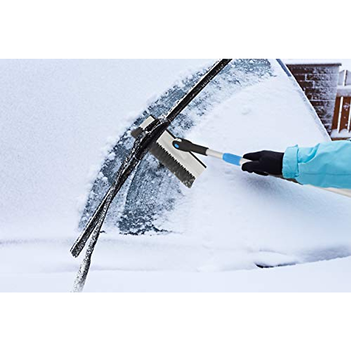 Extendable Snow Brush with Squeegee & Ice Scraper - Eva Foam Comfort Grip on Aluminum Handle, T-Shape Telescopic Auto Ice Scraper and Snow Brush - Car Truck SUV Windshield