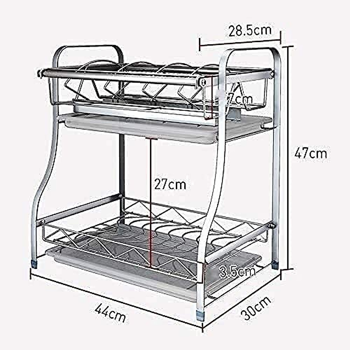 Plate Rack Dish Drainer Rack 2/3-Layer Kitchen Supplies Storage Draining with Chopsticks/Knives/Cutting Board Holder Pan Plate Holder (Color : Silver, Size : 2-Tier)