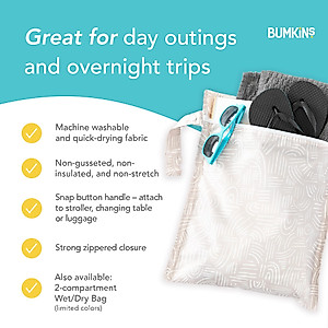 Bumkins Waterproof Wet Bag for Baby, Travel, Swim Suit, Cloth Diapers, Pump Parts, Pool, Gym Clothes, Toiletry, Strap to Stroller, Daycare, Zipper Reusable Bag, Wetdry Packing Pouch, Boho Beige
