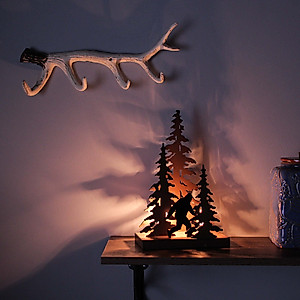 Zeckos Painted Brown and White Cast Iron Deer Antler Wall Mounted Hook Rack Coat Towel Key Hat Hanger - Easy Install - Lodge, Cabin Or Western Décor 16 Inches Long