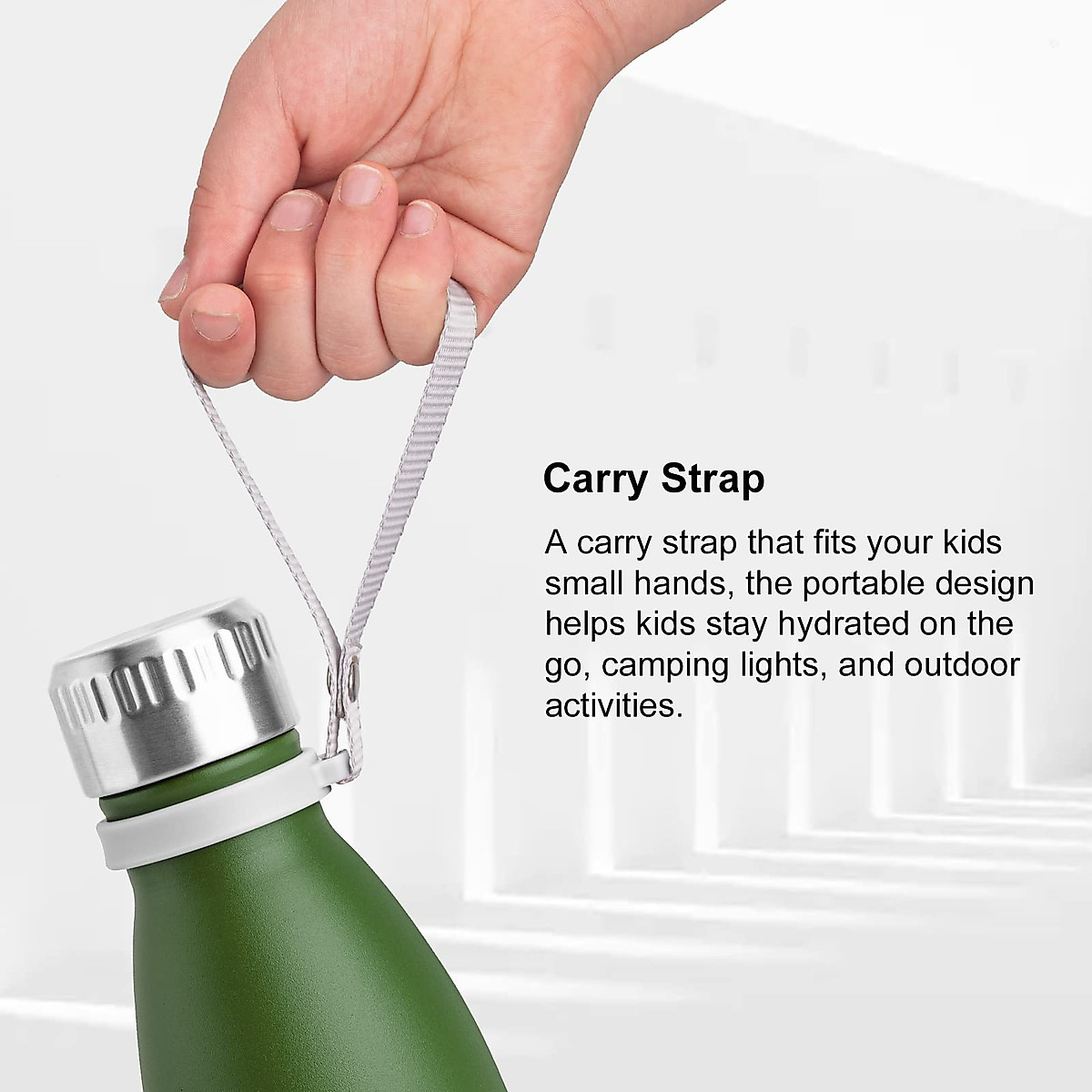 koodee Kids Water Bottle for School, 9 oz Stainless Steel Double Wall Vacuum Insulated Water Bottle for Back to School, Cola Shape Leak Proof Sports Flask (Grass Green)