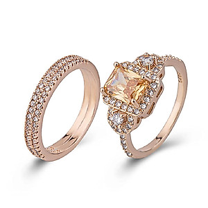 LRGKMCWTOB Gorgeous 18K Rose Gold Filled Morganite Ring Engagement Bridal Women Jewelry Set Size 6-10 (Size 8)
