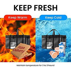 NZ HOME 3XL Insulated Cooler Bag for Food Delivery & Grocery Shopping with Zippered Top, Black (1 pack)