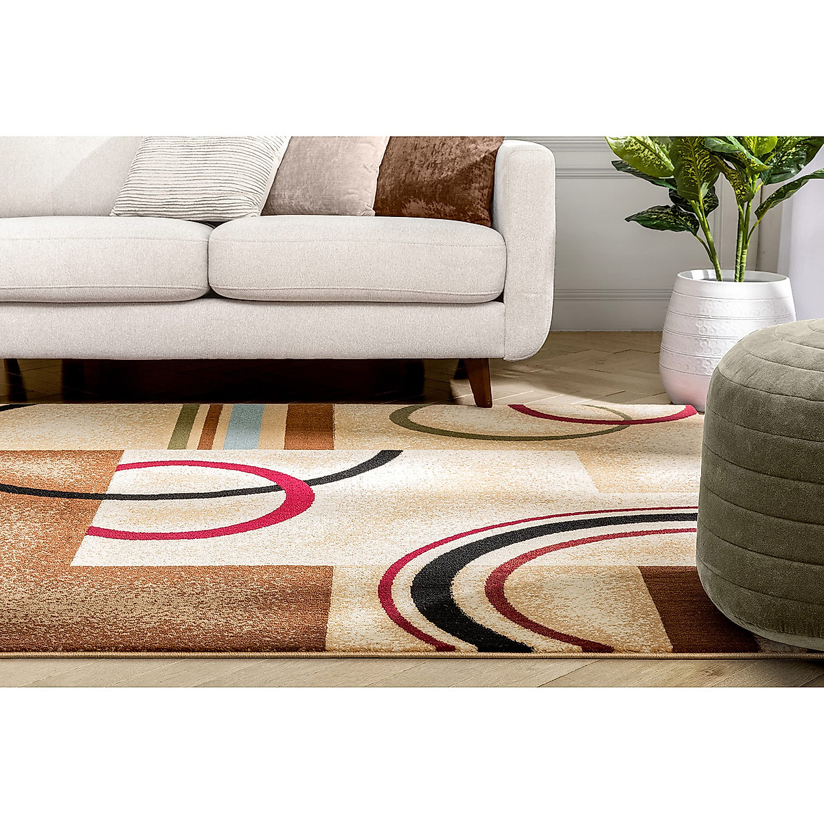 Well Woven Barclay Collection Arcs & Shapes Red 5x7 Area Rug - for Living Room, Bedroom, and Dining Room