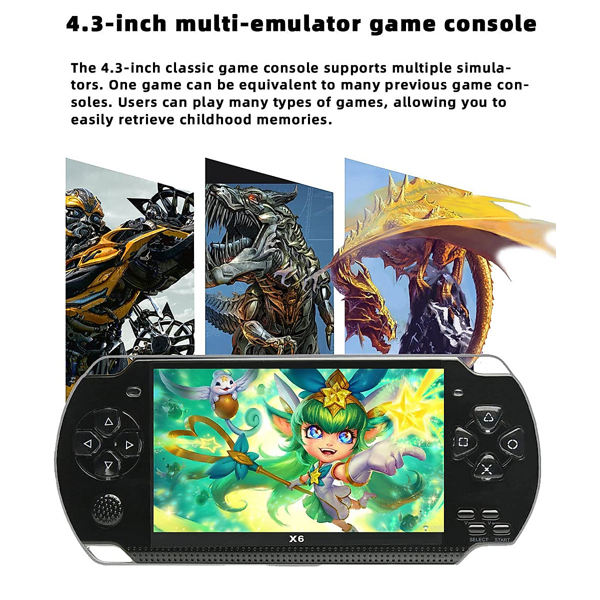 JXD Handheld Game Console 4.3 inch 8GB Built in 2000 Games for Multiple Simulators X6 Retro Video Game Console Mp3/4/Ebook TV Out Mini Hand Portable Game Player Device Holiday (Black)