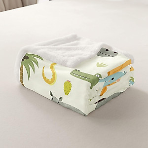 Nursery Cute Wild Animals Fleece Throw Blanket for Girls Boys Kids Cartoon Lion Giraffe Crocodile Plush Blanket Decor Nature Wildlife Sherpa Blanket Zoo Animal Theme Fuzzy Blanket Twin 60x80 Inch