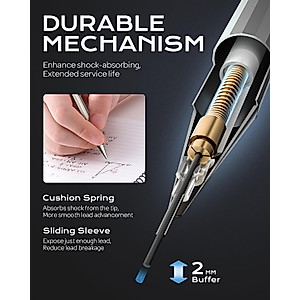 Nicpro 4 Pack 0.5mm Mechanical Pencil Set with Case, Metal Mechanical Pencil Drafting Pencil Lead 0.5mm for Artist Writing, Sketching, Drawing, 8 Tube HB #2 Refill, 3 PCS 4B Eraser, 9 Eraser Refill