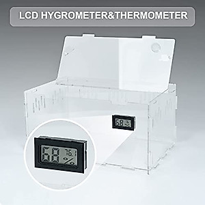 BETAZOOER Reptile Terrarium Breeding Tank Acrylic Reptile Feeding Box with Temperature Hygrometer (15.3"x9.7"x7.6")