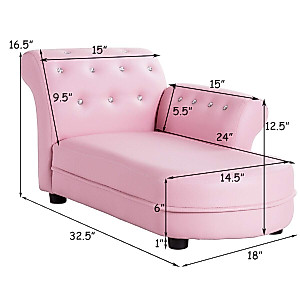 Costzon Kids Couch, 2 in 1 Princess Double Seat Children's Sofa w/PU Leather Surface, Toddler Armrest Chair for Kids Room, Soft Kids Sofa Couch Toy Baby Boys Girls 3-5 Old Birthday