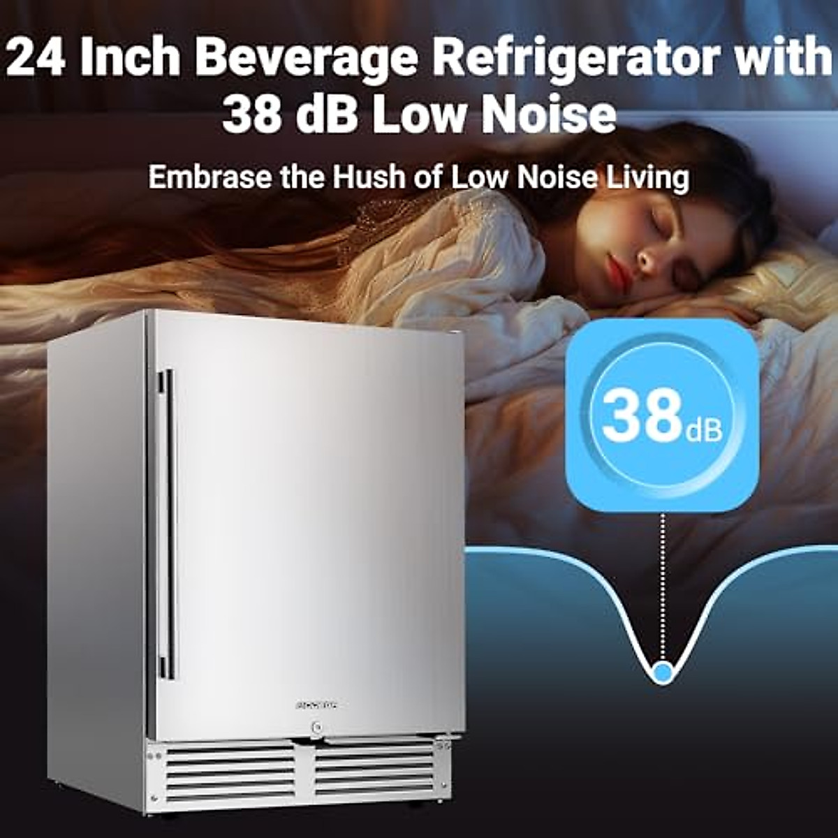 BODEGA 24 Inch Undercounter Outdoor Beverage Cooler Fridge with Stainless Steel Seamless Door，Hold 164 Cans w/Powerful Cooling Compressor for Patio Kitchen,Outdoor