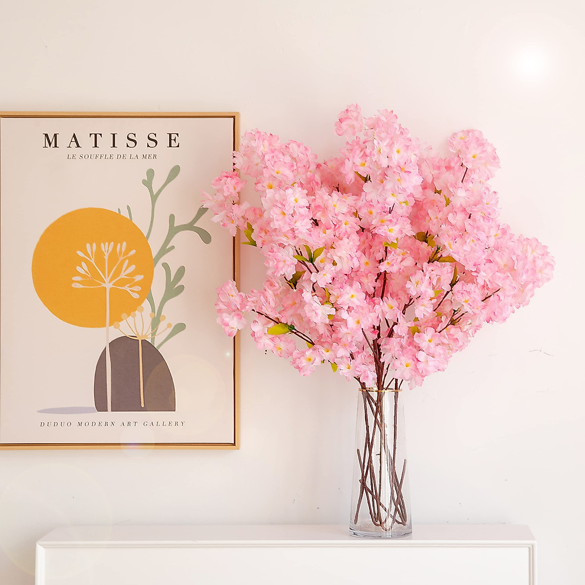 Tifuly 4Pcs Artificial Cherry Blossom Branches,42.52” Long Stems Fake Silk Flowers Bouquet Faux Cherry Flowers Arrangements for Party Office Home Wedding Decor（Pink）