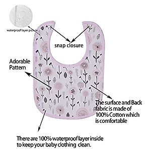 Maiwa 6 Pack Large Cotton Waterproof Baby Toddler bibs with Snaps for drooling teething eating girls 3-24 M