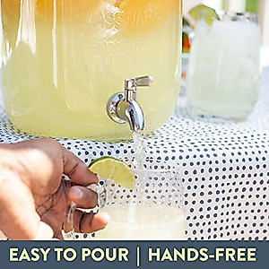 Crutello 2 Pack Glass Beverage Dispenser with Stainless Steel Spigots, 2 Gallon Drink Dispenser Metal Black Stand, Lemonade, Tea, Water, Mason Jar Style | A Family-Owned American Brand