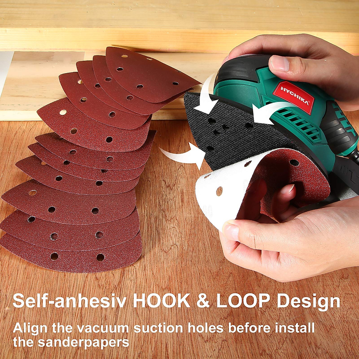 HYCHIKA Detail Sander, 14,000 OPM Compact Electric Sander Tool with 12 Pcs Sandpapers,Efficiency Dust Collection System,Suitable for Tight Spaces Sanding,Polishing,Removing Paint in Home Decoration