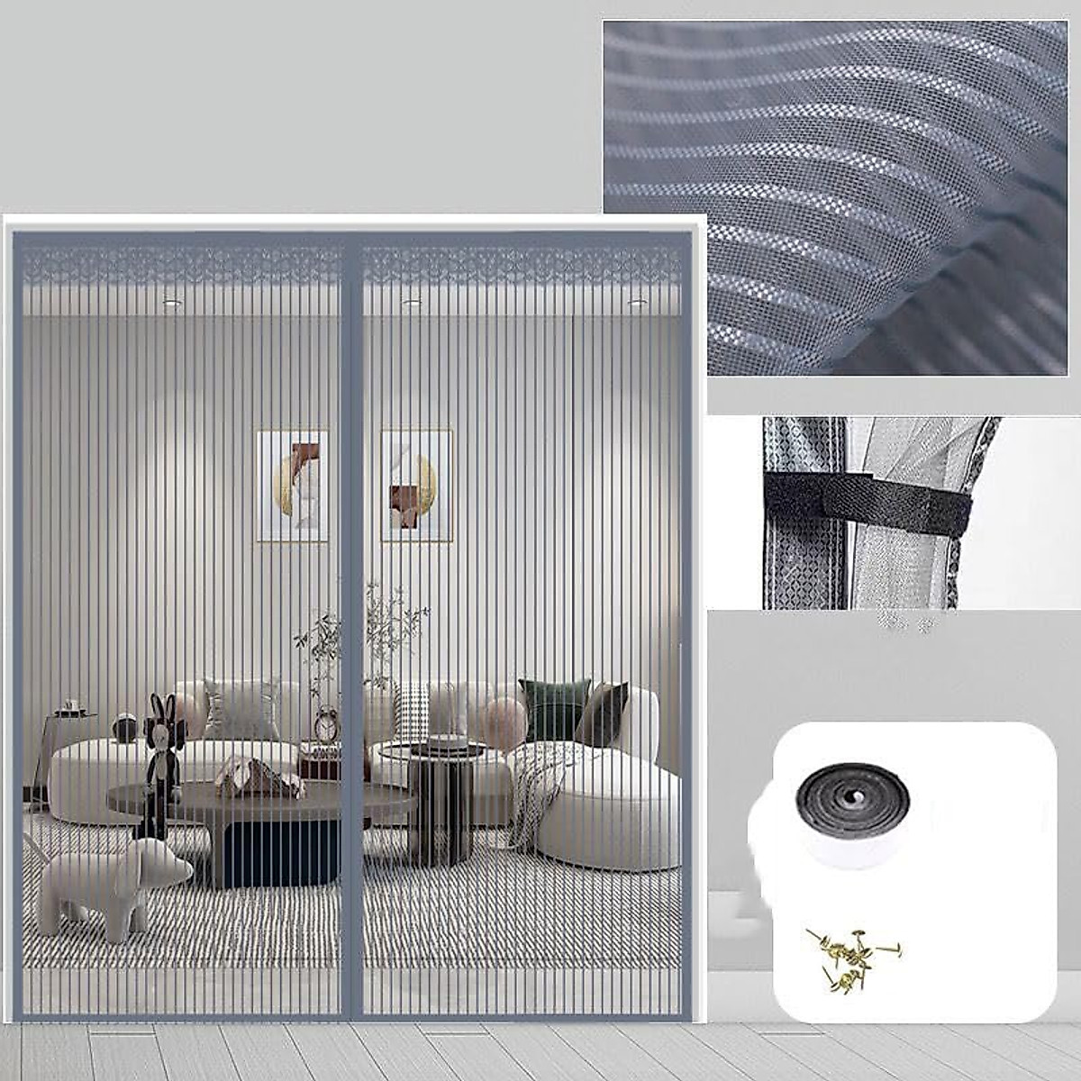 Magnetic Screen Door Pet and Kid Friendly Mosquito Curtain Self Sealing Mesh Curtain Full Frame Hook & Loop for Patio Doors -D-100x220cm(39x87inch)