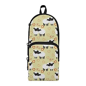 ZAZYXTJ Cute Sheep Standing Large Capacity Pencil Case 3 Compartment Pen Pouch Storage Makeup Bag for School Office Teen Girl Boy Men Women