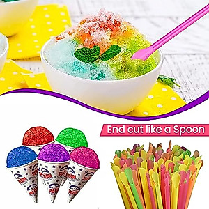 Concession Essentials 200 Count 6oz Snow Cone Cups with 200 8" Neon Spoon Straws