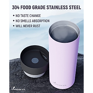 16 Oz Insulated Coffee Mug with Push Button Lid - Leakproof Reusable Travel Thermos Water Bottle - Stainless Steel Tumbler Cup for Coffee, Water, Tea - 12 Hours Cold & 5 Hours Hot - by Peakvil