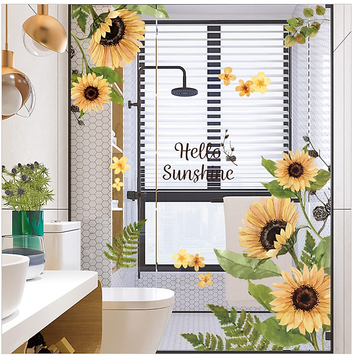 Sunflower Wall Stickers, 3D Yellow Flower Wall Decals, Easy Peel and Stick Wallpaper, DIY Removable Wall Art Mural for Bathroom, Bedroom, Nursery, TV Shower Door Home Decor