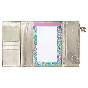 Lilly Pulitzer Women's Vegan Leather Gold Clutch Purse, Travel Wallet with Pocket Notepad, Metallic Gold