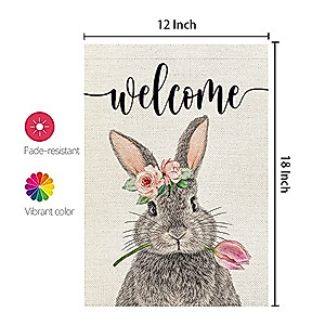 CROWNED BEAUTY Easter Grey Bunny Garden Flag 12x18 Inch Double Sided for Outside Burlap Small Welcome Yard Holiday Flag CF702-12