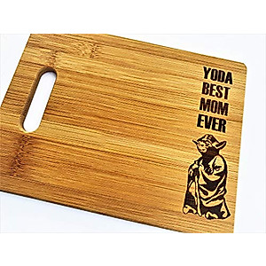 Yoda Best Mom Ever 8.5"x11" Engraved Bamboo Wood Cutting Board with Handle Star Wars Mother's Day Gift