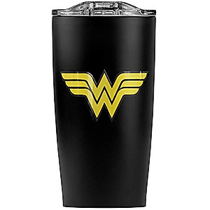 DC Comics Wonder Woman Classic W Logo Stainless Steel Tumbler 20 oz Coffee Travel Mug/Cup, Vacuum Insulated & Double Wall with Leakproof Sliding Lid | Great for Hot Drinks and Cold Beverages