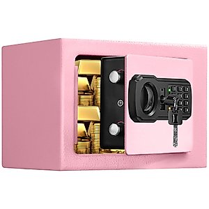 Fireproof Small Safe Box for Money, 0.23 Cu ft Mini Fireproof Safe with Combination Lock, Digital Safe for Kids Home Hotels Business (17sp-pink-1)