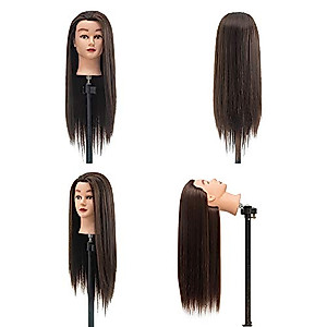 Cosmetology Mannequin Head Hair Styling 26-28inch Training Head Synthetic Fiber Manikin Head Doll Head with Clamp（#2 Black 20Inch）