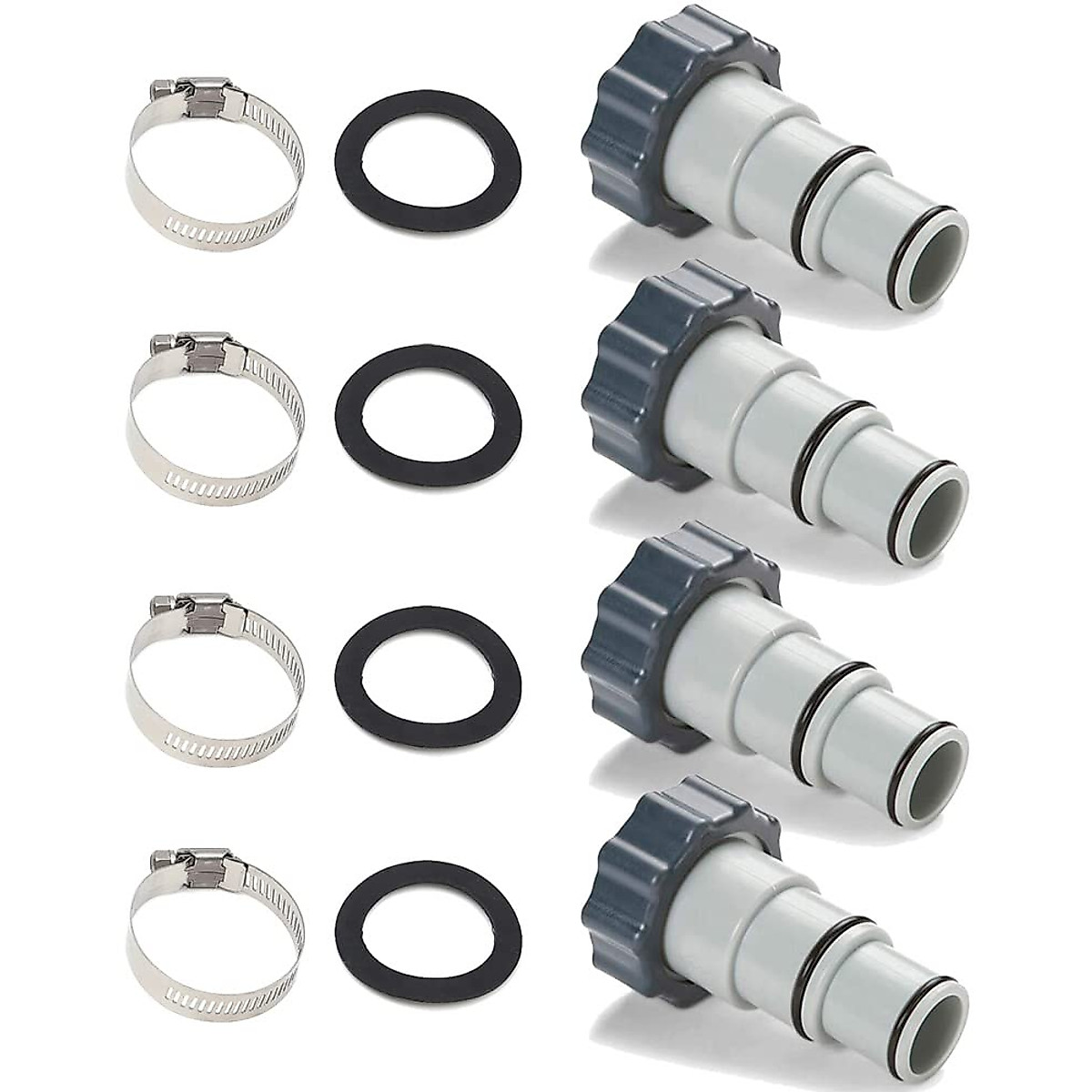 TonGass (4-Pack) Pool Hose Replacement for Intex Pool Sets with 1.5 and 1.25-Inch Hoses - Hose Adapter w/Collar Replace for Intex Pool Parts Fit for Threaded Connection Pumps PN. 25007 (4, 25007)