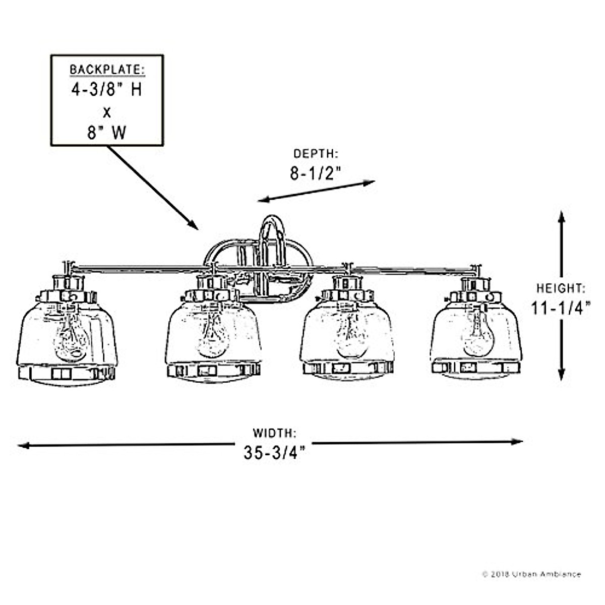 Urban Ambiance Luxury Industrial Chic Bathroom Vanity Light, Large Size: 11.25" H x 35.75" W, with Art Deco Style Elements, Olde Bronze Finish, UHP2541 from The Nottingham Collection