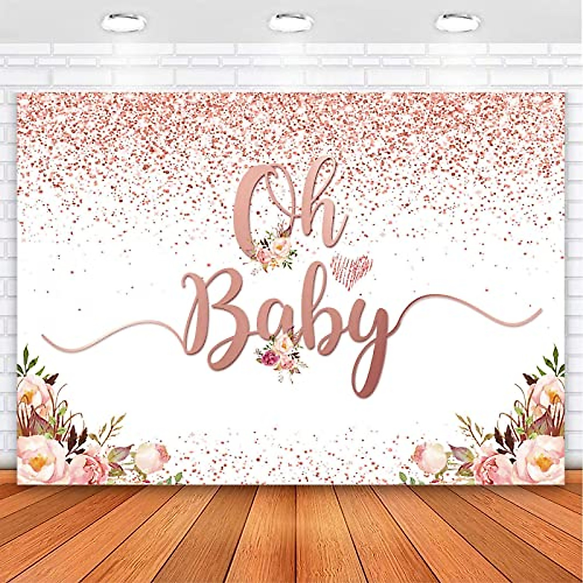 Avezano Backdrop Oh Baby Flowers Girls baby shower Background Vinyl Glitter rose gold Dots Floral baby shower Backdrops Decorations (7x5)