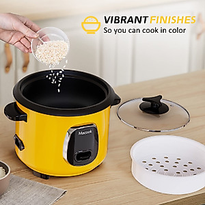 Rice Cooker Small 6 Cups Cooked (3 Cups Uncooked), 1.5L Mini Rice Cooker with Steamer For 1-3 people, Removable Nonstick Pot, Keep Warm Function, Rice Maker for Soup Stew Oatmeal Veggie Hot Pot, Yellow