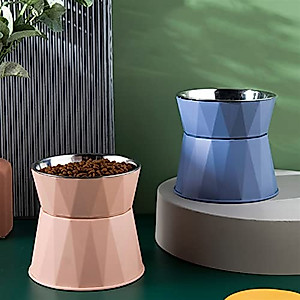FUUIE Bowls for Food and Water Stainless Steel Double-Layer Pet Drinking Water Bottle Neck Food Bowl (Color : Blue)